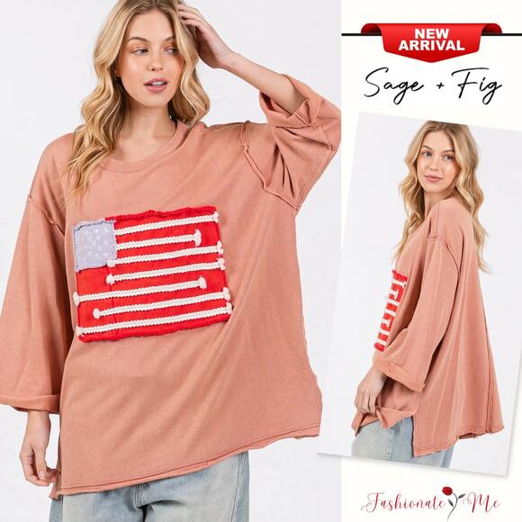 Sage + Fig | Tops | Sage Fig American Flag Patch Half Sleeves Raw Edge ...